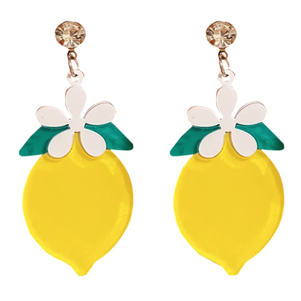 Lemon Earrings Cute Flower Dangle Earrings Crystal Drop Earring Funny Ear Accessories for Women Jewelry Wedding Birthday Gifts, 5x2.5cm