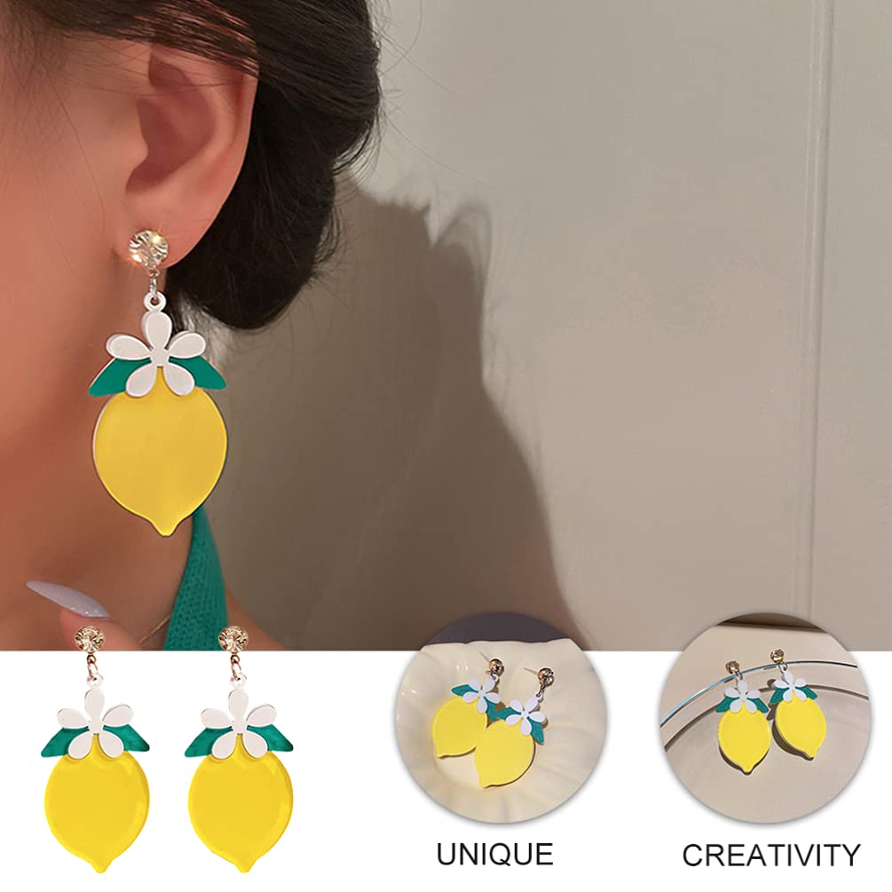 Lemon Earrings Cute Flower Dangle Earrings Crystal Drop Earring Funny Ear Accessories for Women Jewelry Wedding Birthday Gifts, 5x2.5cm