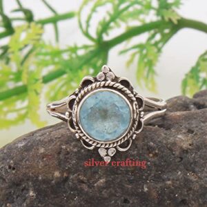 Unique Pattern Blue Topaz Sterling Silver Gemstone Ring (7)