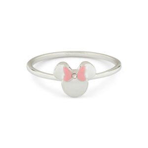 pura vida silver disney minnie mouse delicate ring w/crystal stone - brass base band, rhodium plating - size 8