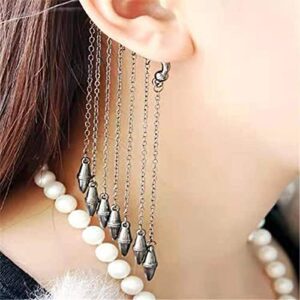 CSIYANJRY99 2 PCS Ear Wrap Tassel Dangle Earrings Agate Pearl Ear Cuffs for Women -Non Pierced Ear Cartilage Wrap Hoop Earrings Gold Silver (A-S (Bullets))