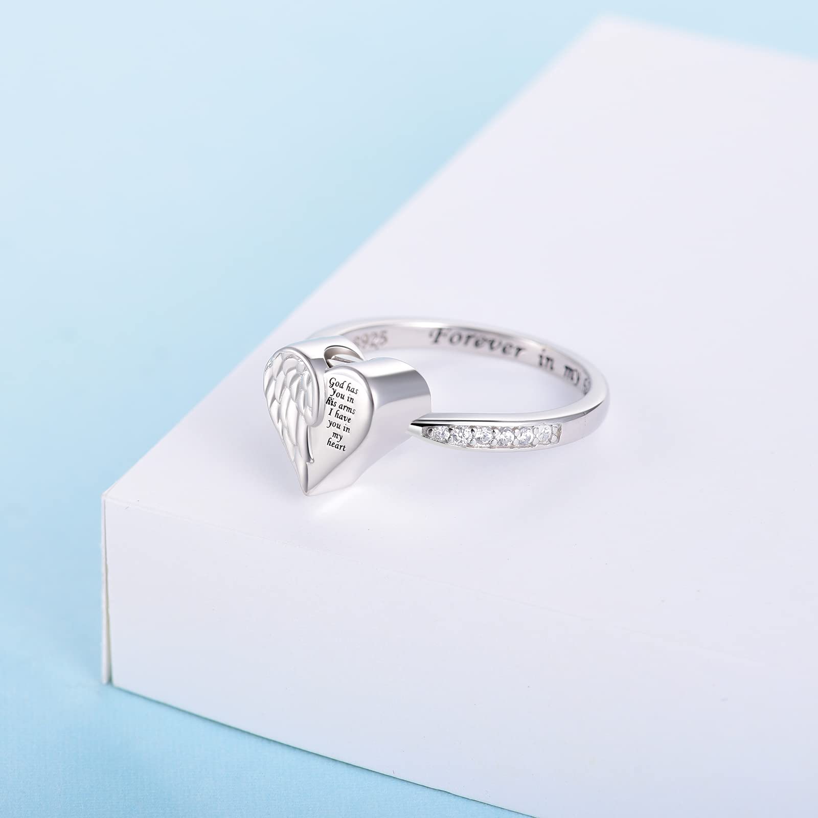 Angel Wing Heart Cremation Ring for Women - 925 Sterling Silver Holds Loved Ones Ashes Rings for Pet Human Ash (10)