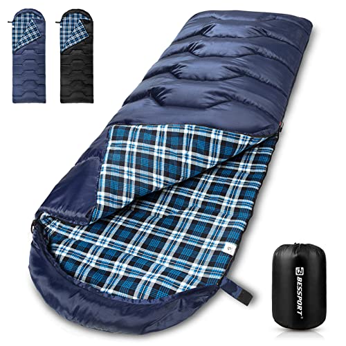 Bessport Flannel Lined Sleeping Bag Winter | 18℉ Extreme 3-4 Season Warm & Cool Weather Adult Sleeping Bags Large | Lightweight, Waterproof for Camping, Backpacking, Hiking