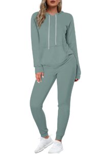 wiholl two piece outfits for women fall long pants set sweatsuits set hoodie sage green l