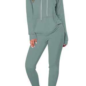 WIHOLL Two Piece Outfits for Women Fall Long Pants Set Sweatsuits Set Hoodie Sage Green L