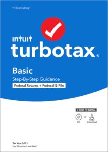 turbotax basic 2021 tax software, federal tax return only with e-file [pc/mac disc]