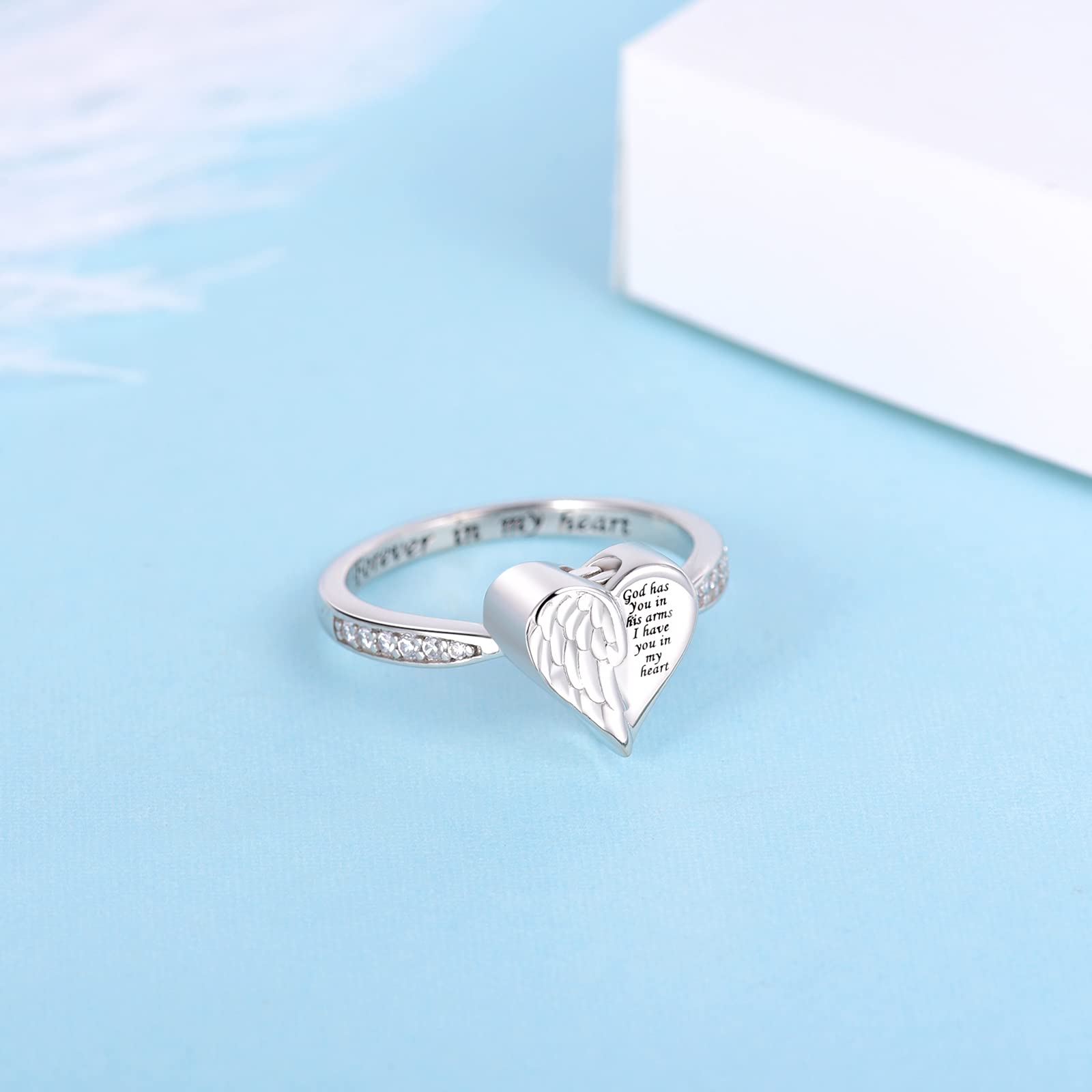 Angel Wing Heart Cremation Ring for Women - 925 Sterling Silver Holds Loved Ones Ashes Rings for Pet Human Ash (10)