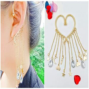 CSIYANJRY99 2 PCS Ear Wrap Tassel Dangle Earrings Agate Pearl Ear Cuffs for Women -Non Pierced Ear Cartilage Wrap Hoop Earrings Gold Silver (A-S (Bullets))