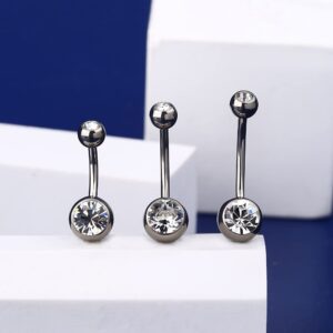 OUFER 14MM Belly Button Rings G23 Solid Titanium 14G Clear CZ Belly Rings Navel Piercing Jewelry Navel Rings