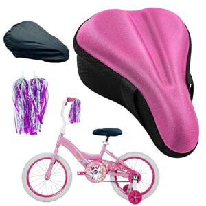 tomdling kids gel bike seat cushion cover, breathable memory foam child bike seat cover, seat cushion for children's bicycle, with water and dust resistant cover, 9"x6" (pink)