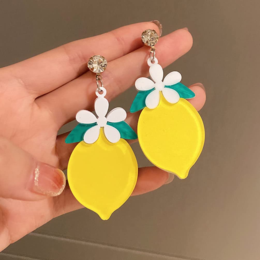 Lemon Earrings Cute Flower Dangle Earrings Crystal Drop Earring Funny Ear Accessories for Women Jewelry Wedding Birthday Gifts, 5x2.5cm