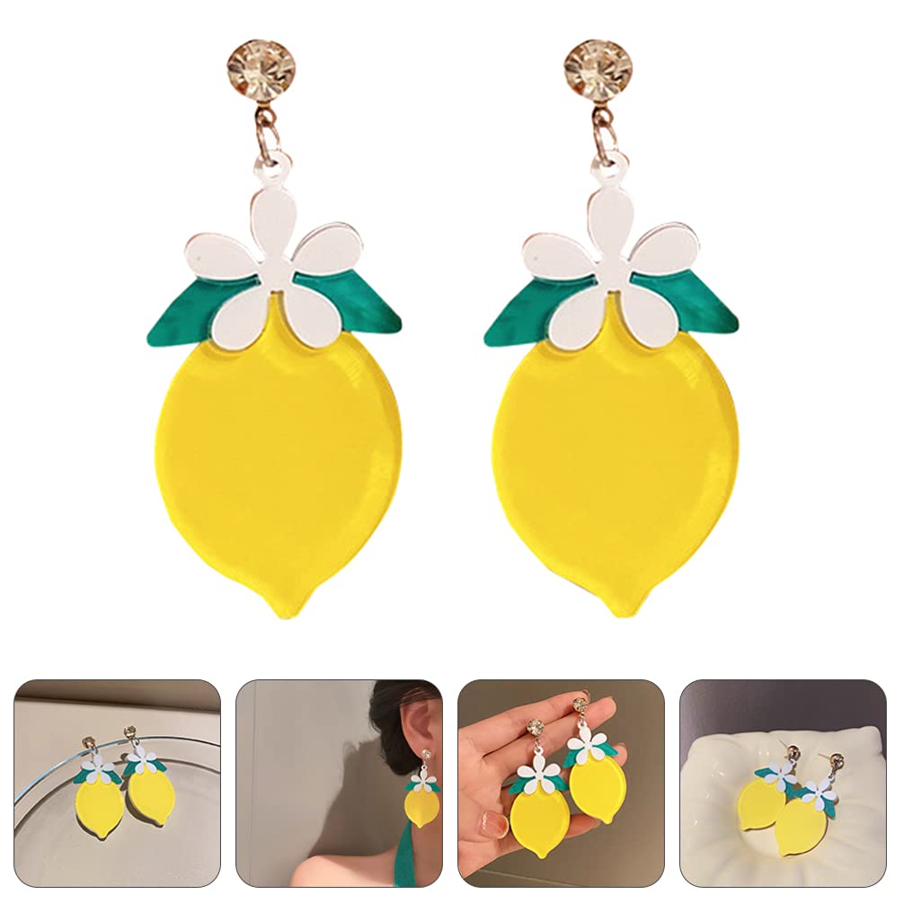 Lemon Earrings Cute Flower Dangle Earrings Crystal Drop Earring Funny Ear Accessories for Women Jewelry Wedding Birthday Gifts, 5x2.5cm