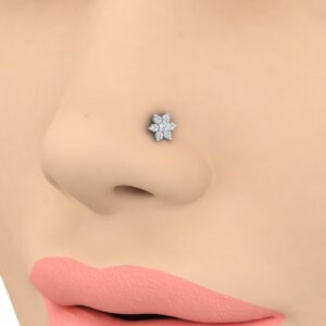 0.15 Carat 7-Stone Cluster Diamond Nose Pin Stud in 18K White Gold