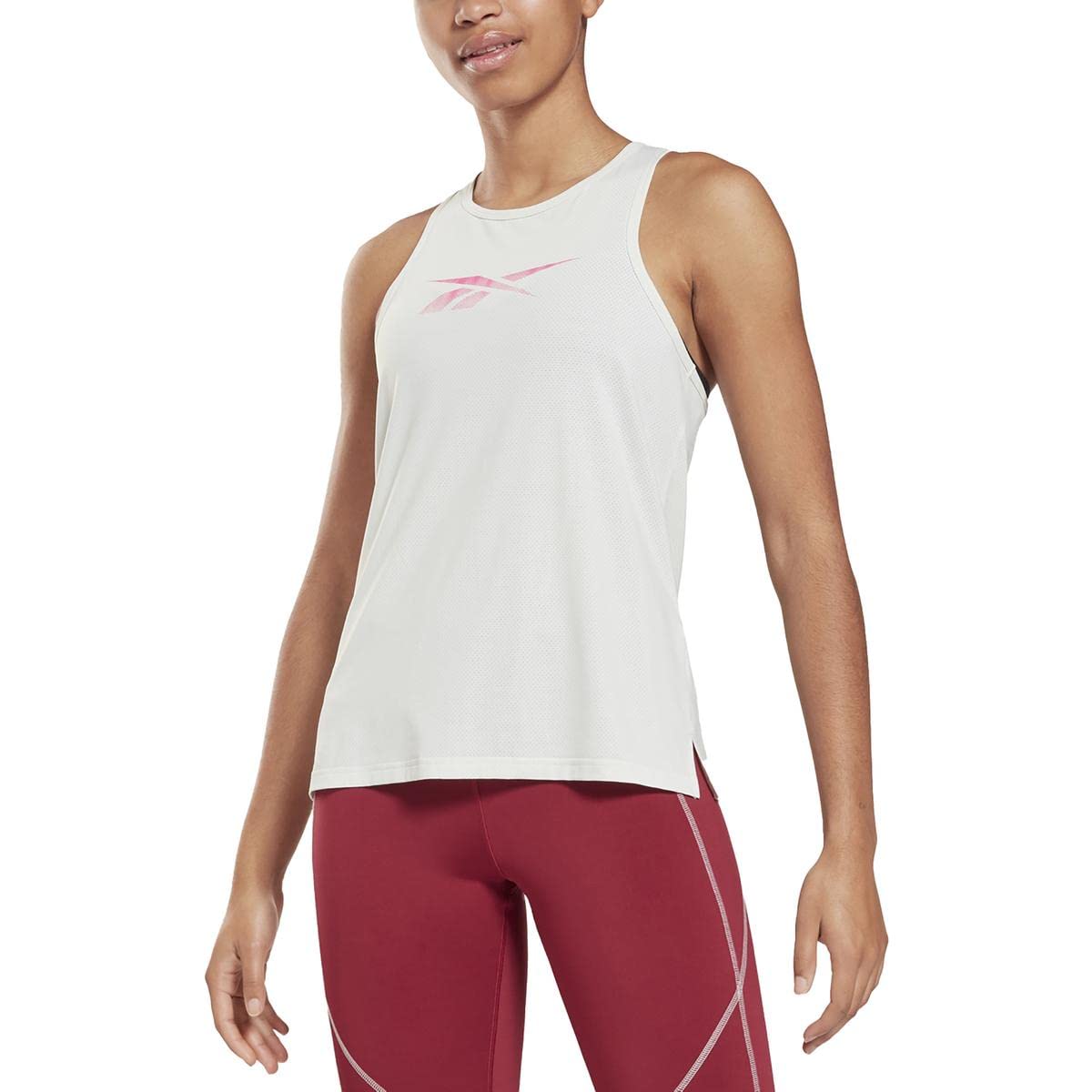 Reebok Women's Standard ACTIVChill Graphic Tank, Pure Grey/Pink Vector, X-Small