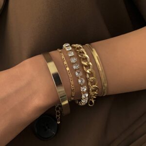 BERYUAN Trendy Gold Bracelet Set for Women Or Men Chain Bracelet Rhinestone Bracelet Snake Bone Bracelet Bangle Bracelet Set Charm Accessories Fashion