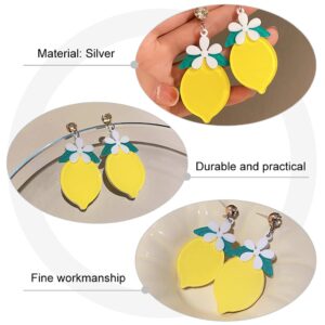 Lemon Earrings Cute Flower Dangle Earrings Crystal Drop Earring Funny Ear Accessories for Women Jewelry Wedding Birthday Gifts, 5x2.5cm