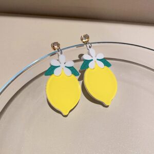 Lemon Earrings Cute Flower Dangle Earrings Crystal Drop Earring Funny Ear Accessories for Women Jewelry Wedding Birthday Gifts, 5x2.5cm