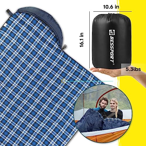 Bessport Flannel Lined Sleeping Bag Winter | 18℉ Extreme 3-4 Season Warm & Cool Weather Adult Sleeping Bags Large | Lightweight, Waterproof for Camping, Backpacking, Hiking