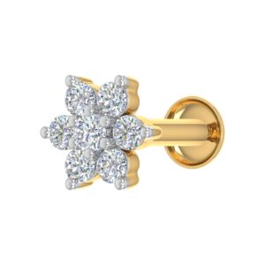 0.15 carat 7-stone cluster diamond nose pin stud in 18k yellow gold