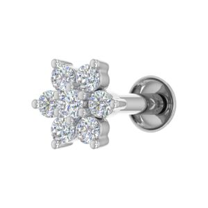 0.15 carat 7-stone cluster diamond nose pin stud in 18k white gold