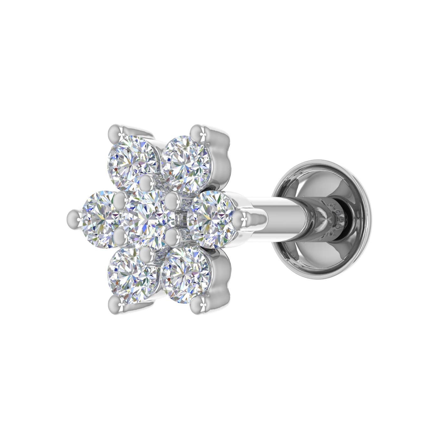 0.15 Carat 7-Stone Cluster Diamond Nose Pin Stud in 18K White Gold