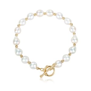 kvlmoze pearl bracelet 6mm handpicked pearl chain 18k gold plated delicate vintage y2k jewelry gifts for mom women girls