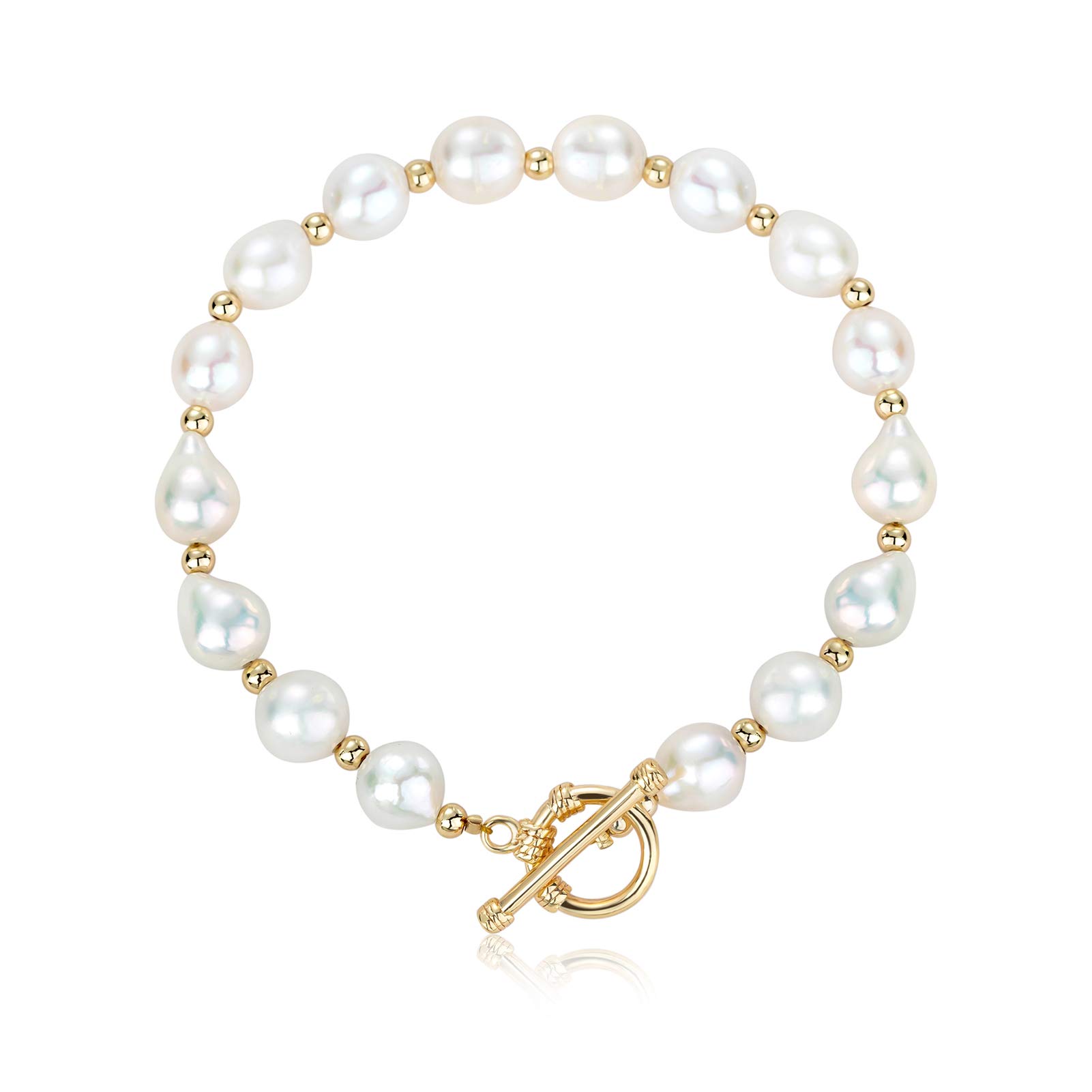 KVLmoze Pearl Bracelet 6mm Handpicked Pearl Chain 18k Gold Plated Delicate Vintage Y2k Jewelry Gifts for Mom Women Girls