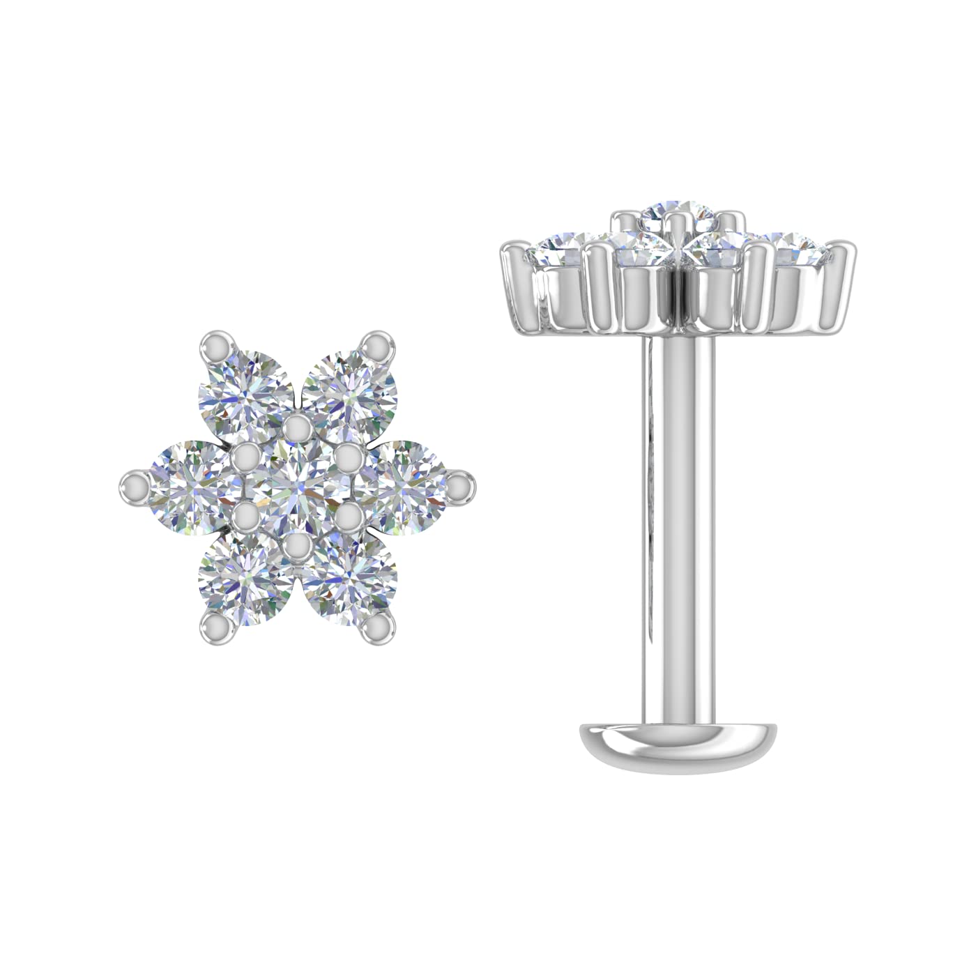 0.15 Carat 7-Stone Cluster Diamond Nose Pin Stud in 18K White Gold