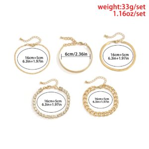 BERYUAN Trendy Gold Bracelet Set for Women Or Men Chain Bracelet Rhinestone Bracelet Snake Bone Bracelet Bangle Bracelet Set Charm Accessories Fashion