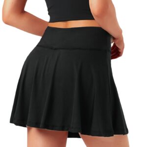 Stelle Women's High Waisted Pleated Tennis Skirts Golf Skorts with Inner Shorts for Athletic Running Workout Pickleball (Black, Medium)