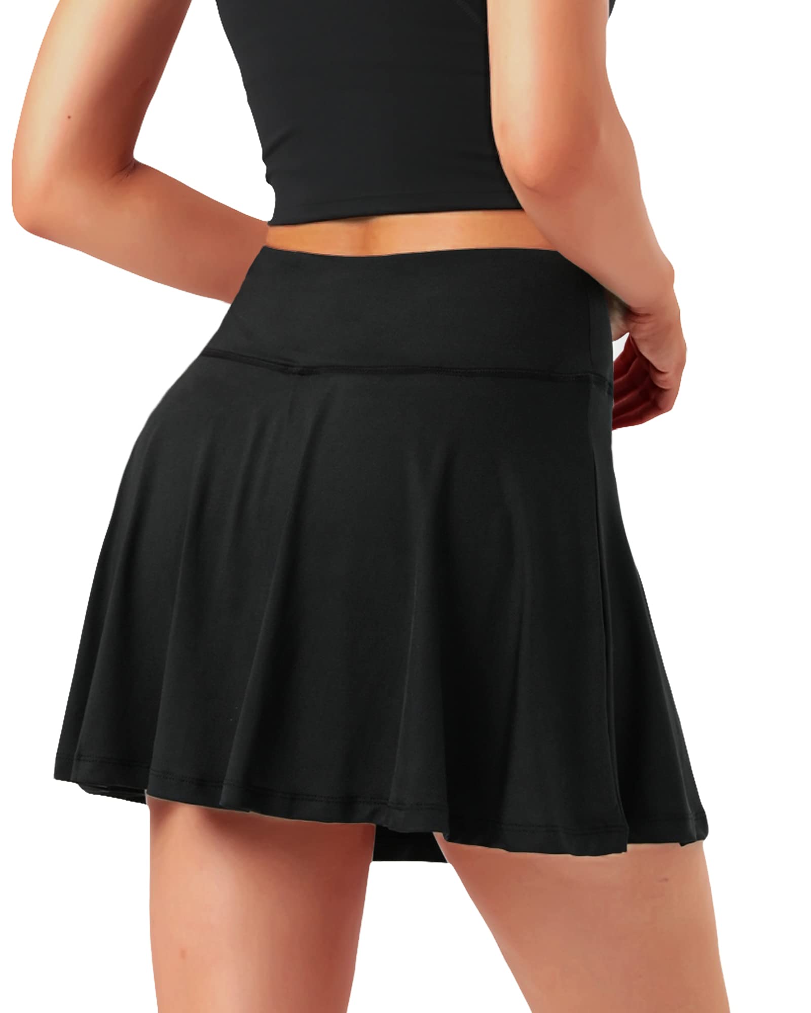 Stelle Women's High Waisted Pleated Tennis Skirts Golf Skorts with Inner Shorts for Athletic Running Workout Pickleball (Black, Medium)