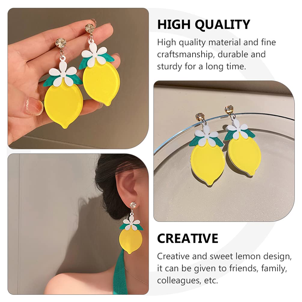 Lemon Earrings Cute Flower Dangle Earrings Crystal Drop Earring Funny Ear Accessories for Women Jewelry Wedding Birthday Gifts, 5x2.5cm