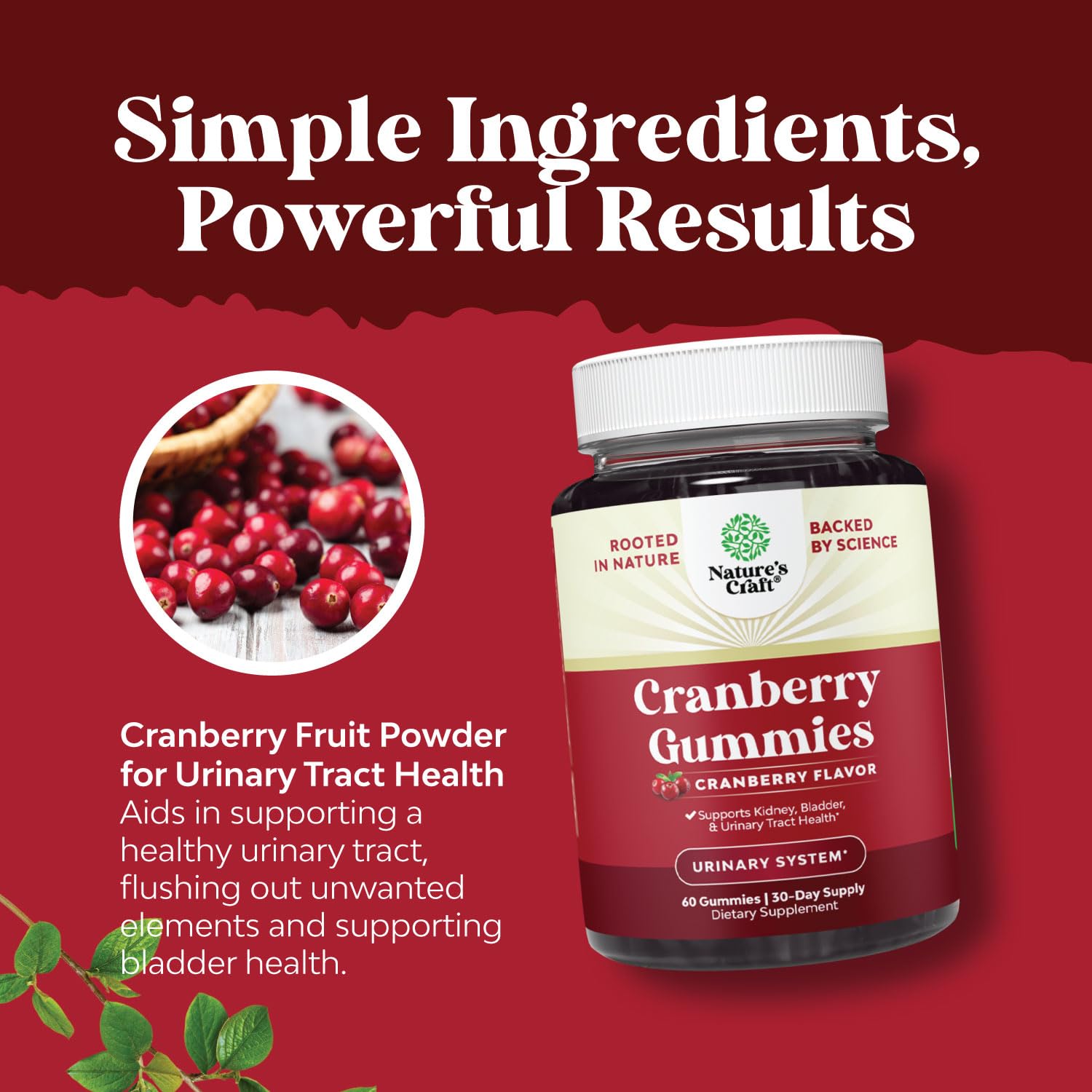 Natural Cranberry Gummies for Women and Men - Extra Strength Delicious Antioxidant Cranberry Chews for Urinary Tract Health Kidney Support Bladder & Immune Health - Vegan Gluten & Gelatin Free