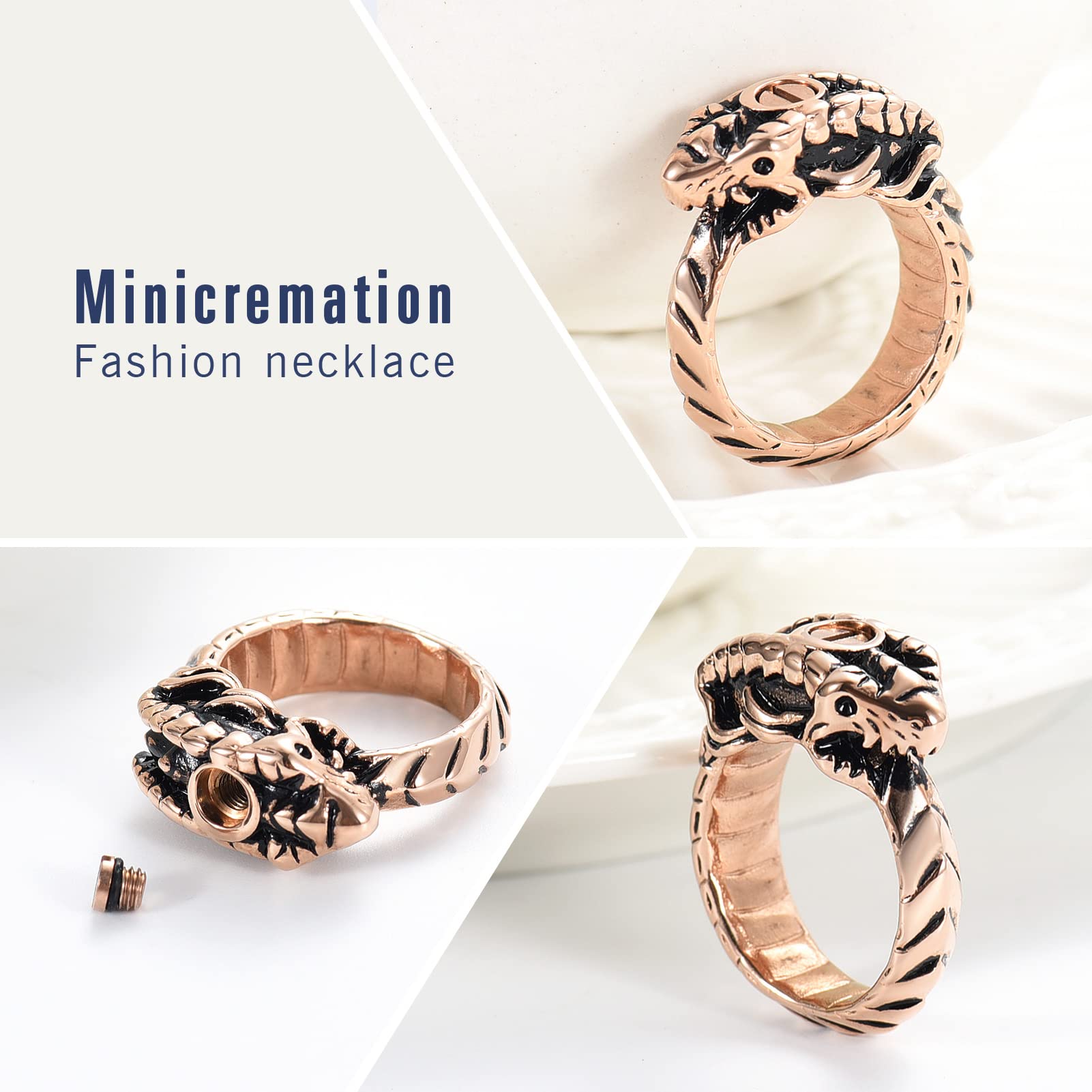 Ouroboros Cremation Urn Ring for Ashes Memorial Cremation Jewelry for Loved One Ashes Holder Keepsake Ring for Men Women(Rose Gold 6)