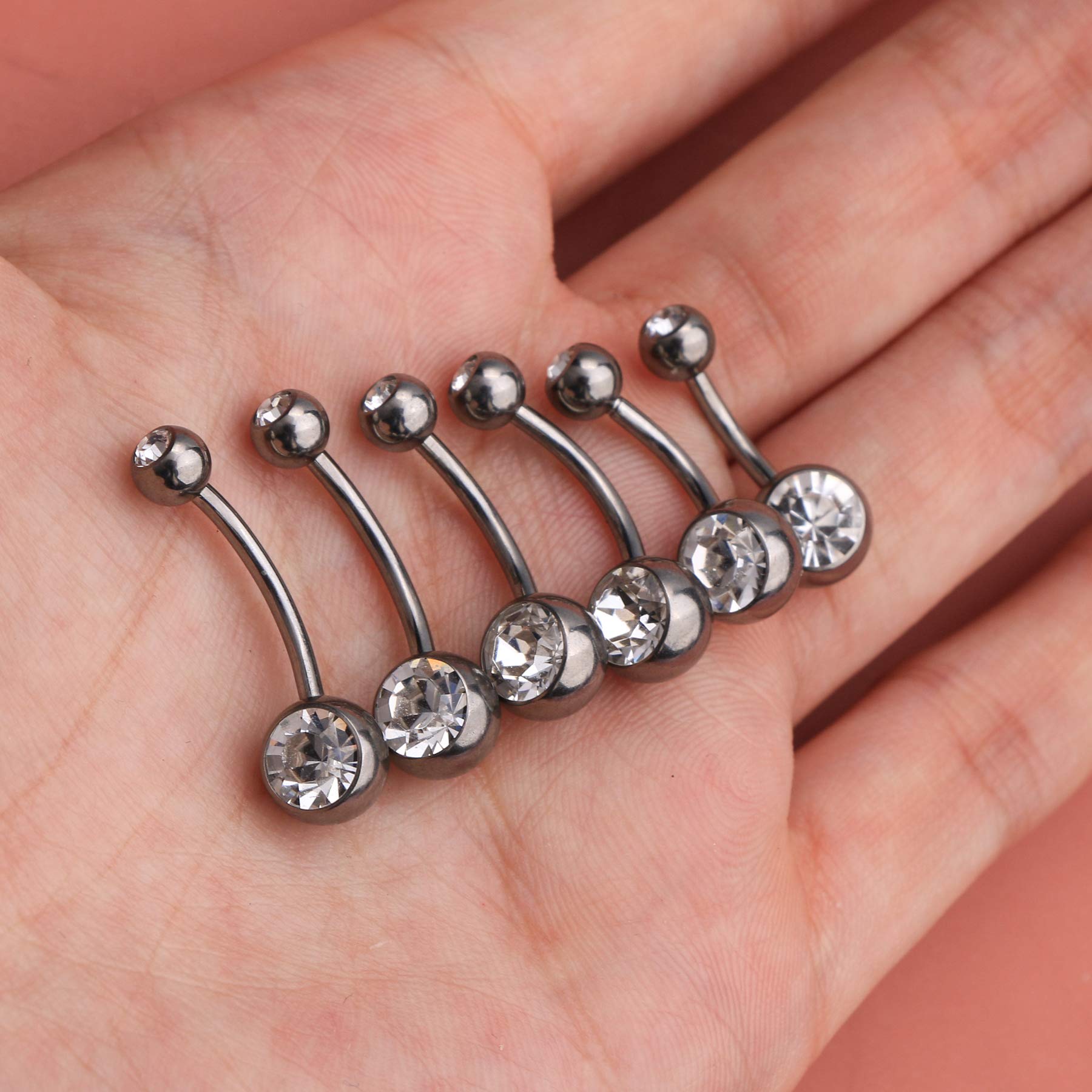 OUFER 14MM Belly Button Rings G23 Solid Titanium 14G Clear CZ Belly Rings Navel Piercing Jewelry Navel Rings