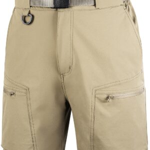 FREE SOLDIER Men's Cargo Hiking Shorts with Belt Lightweight Breathable Quick Dry Tactical Shorts with 6 Pockets for Casual Work Golf Camping Khaki