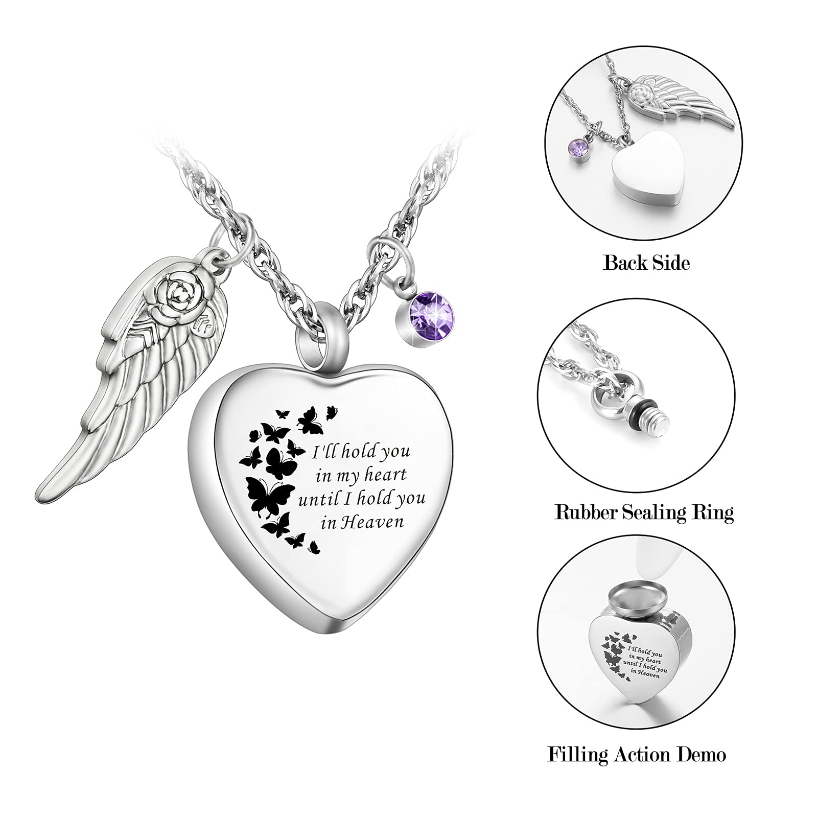 XIUDA Customized Heart Cremation Jewelry for Ashes Urn Necklace with Birthstones Engraved Ash Necklace Personalized Memorial Cremation Necklace-I'll Hold You in My Heart Until I Hold You in Heaven