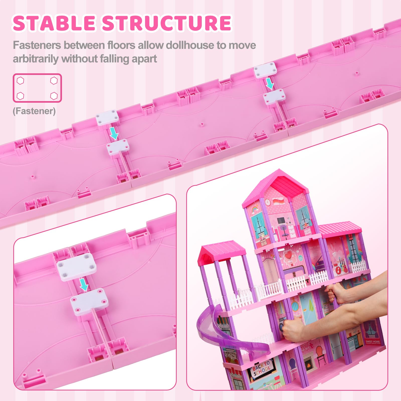 beefunni Doll House, Dream Dollhouse for Girls,Doll Houses 4-5 7-8 Year Old with 4 Stories -11 Rooms, 2 Dolls and Furniture, Princess Dollhouse 2024 Christmas Toy Gifts for 3 4 5 6 7 8+ Year Old Girls