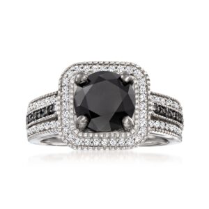 ross-simons 3.00 ct. t.w. black and white diamond ring in sterling silver. size 7