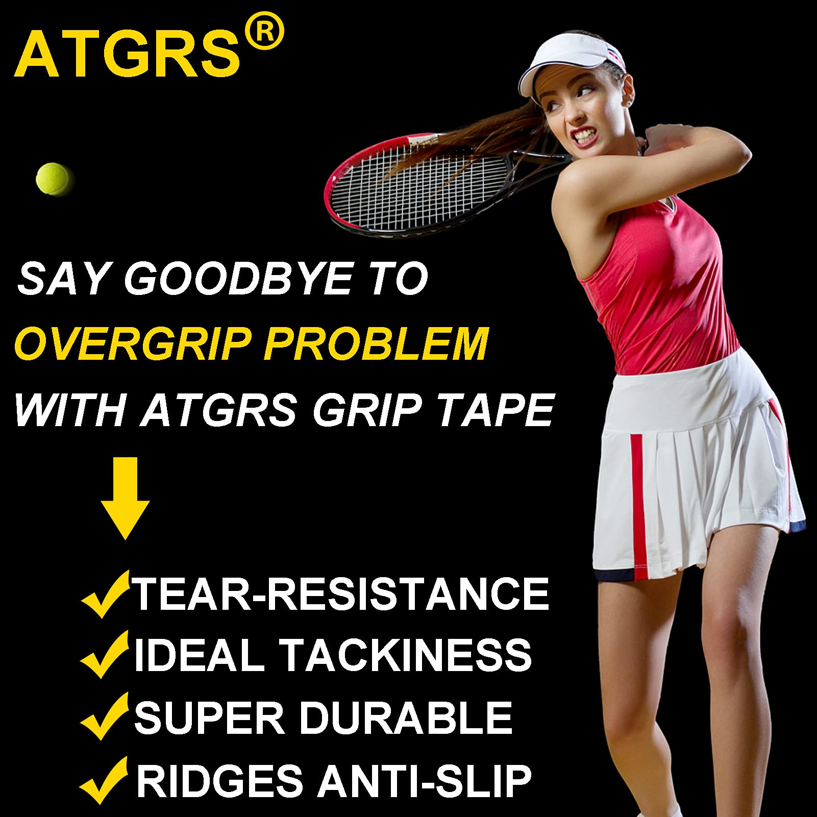 ATGRS Tennis Grip Tacky Tennis Racket Grip Tape Absorbent Anti-Slip Tennis Overgrip for Tennis Badminton Pickleball Racquet Handle Grip with Damping Ridges Overgrips (Black)