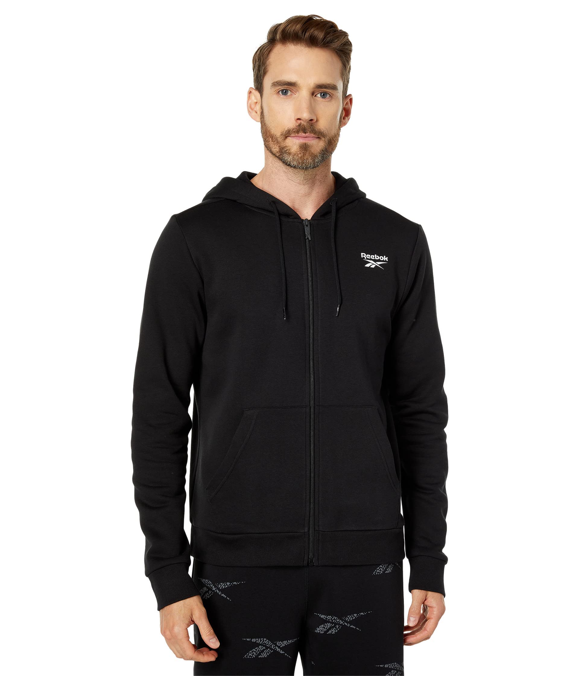 Reebok Men's Standard Full-Zip Hoodie, Black/White Small Logo, Medium