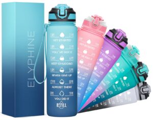 elyphine 32/24 oz water bottles with removable straw & time marker, motivational sports bottles with bpa free tritan material, leakproof water jug for fitness