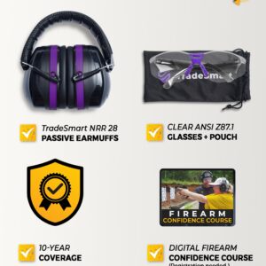 TradeSmart High-Performance Earmuffs for Shooting Range & Shooting Eye Protection Glasses + Firearm Confidence Course Included