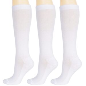 Bamboo Rayon Compression Socks for Women Men, 8-15mmHg Moderate Circulator Graduated Support Sock for Running Cycling Travel, White(3 Pair, 9-11)