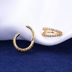 OUFER 14K Gold Helix Earrings Solid Gold Double Row Diamonds Septum Piercing Jewelry Hoop Cartilage Earrings Daith Tragus Earrings