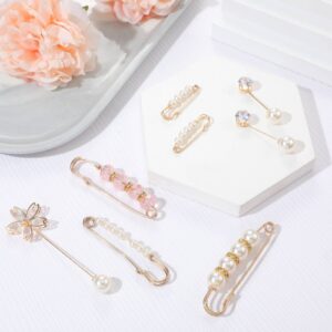 17 Pieces Pearl Brooch Pins Sweater Shawl Clips Faux Pearl Rhinestones Collar Safety Pin for Women Clothing Dresses Decoration Accessories with Storage Box(Classic Style)