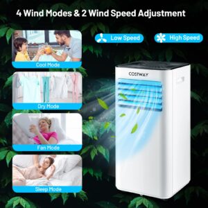 COSTWAY Portable Air Conditioner 10000BTU, Dehumidifier, Cooling for Room Spaces up to 350 Sq.Ft with 3 Speed Function, Universal Casters, 24H Timer, Remote Control, for Bedroom