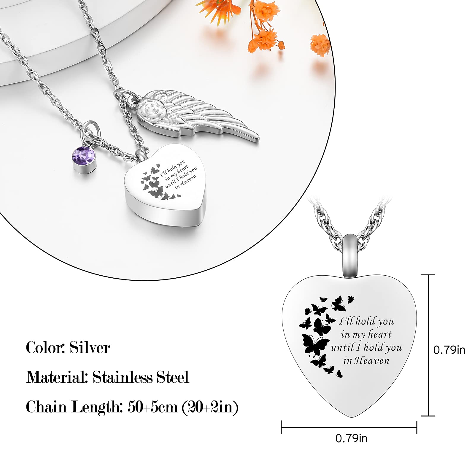 XIUDA Customized Heart Cremation Jewelry for Ashes Urn Necklace with Birthstones Engraved Ash Necklace Personalized Memorial Cremation Necklace-I'll Hold You in My Heart Until I Hold You in Heaven