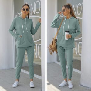 WIHOLL Two Piece Outfits for Women Fall Long Pants Set Sweatsuits Set Hoodie Sage Green L