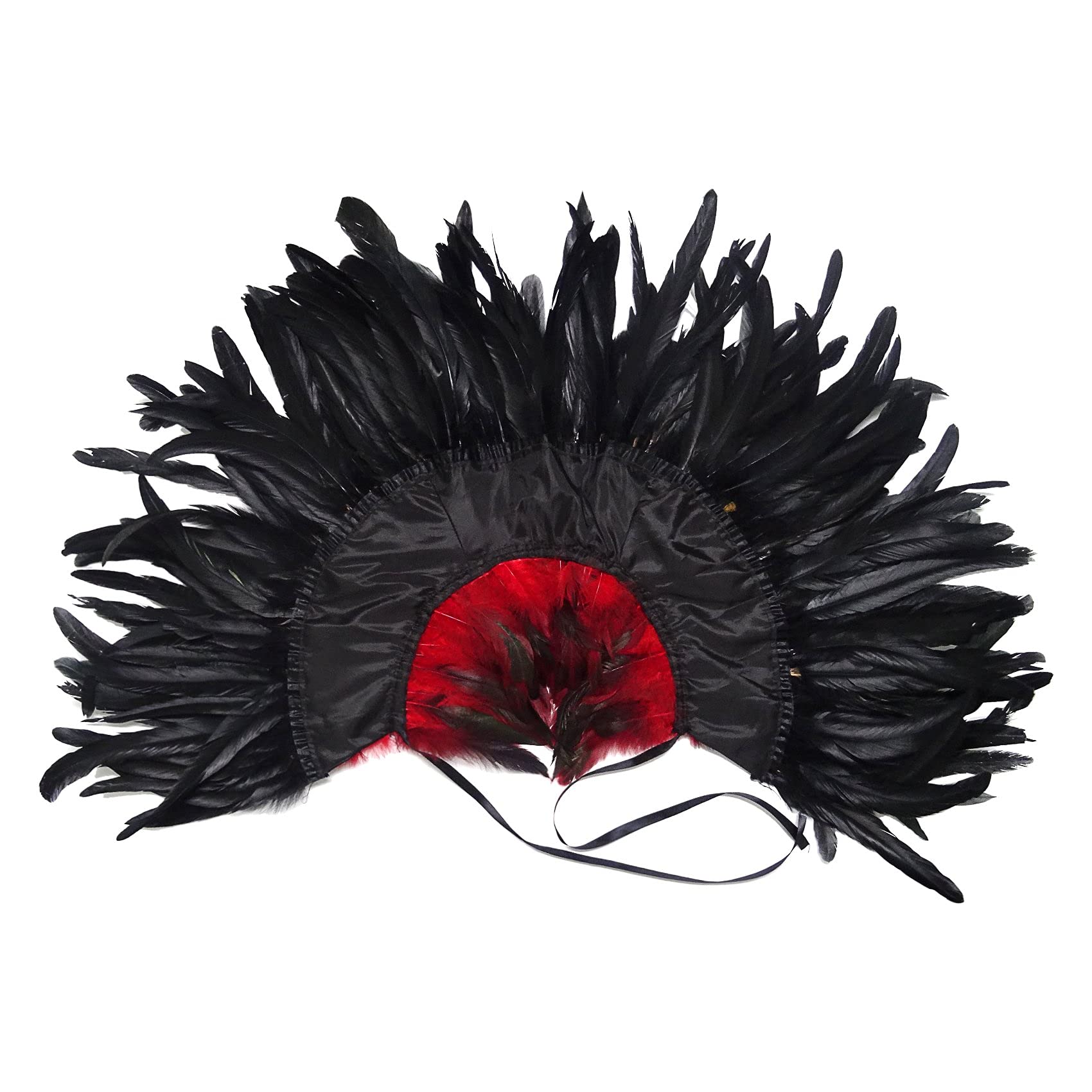 L'VOW Black Gothic Victorian Natural Feather Cape Shawl Stole Poncho with Choker Feather Collar Halloween Cosplay(Red)